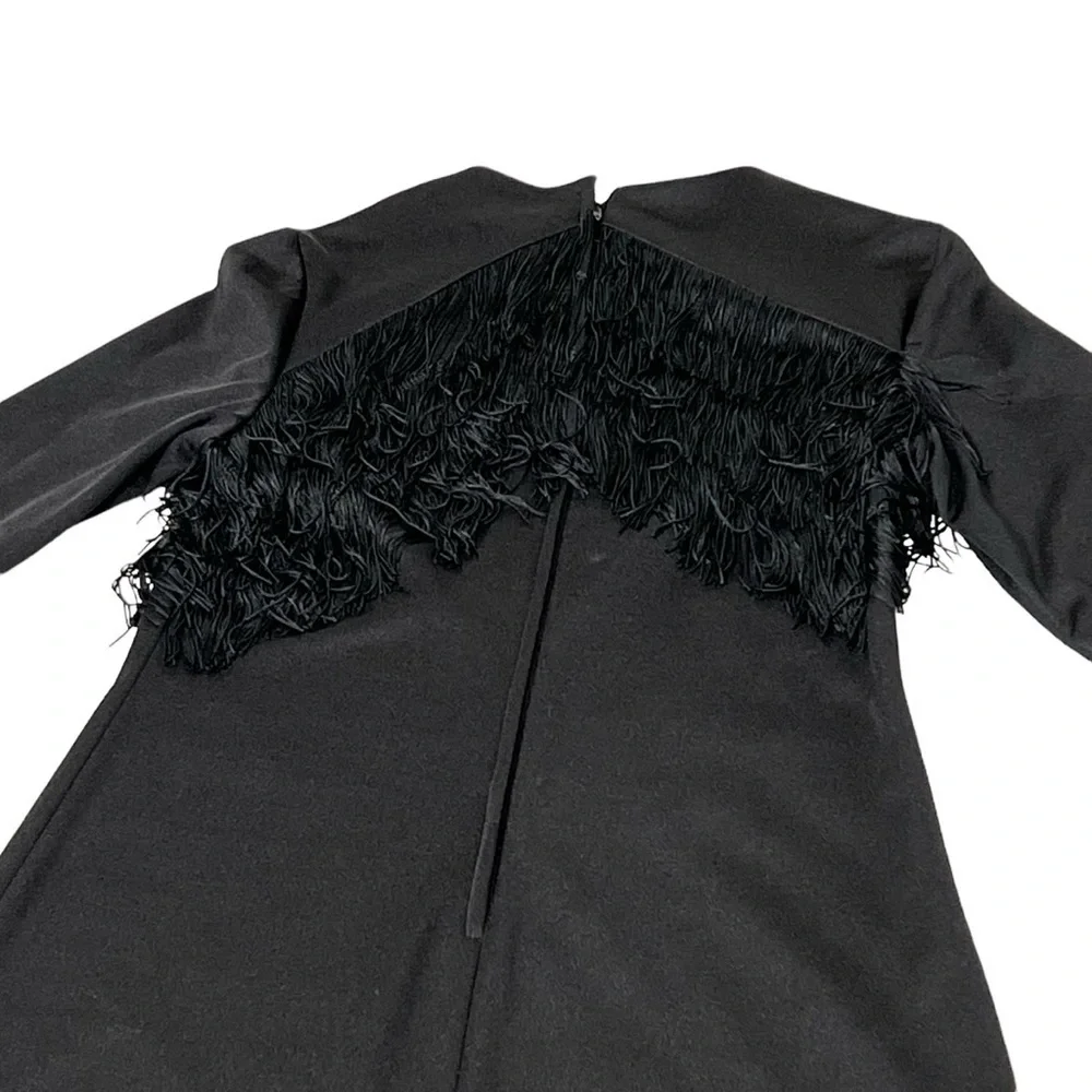 Brand unknown | Dresses | Vintage Long Sleeve Black Fringe Evening Gown ...